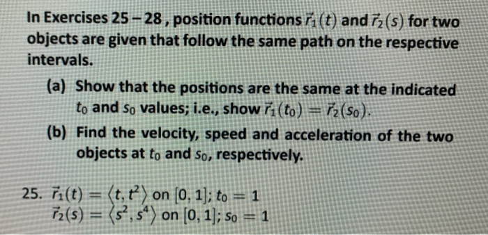 Solved In Exercises 25 – 28 , position functions ri(t) and | Chegg.com