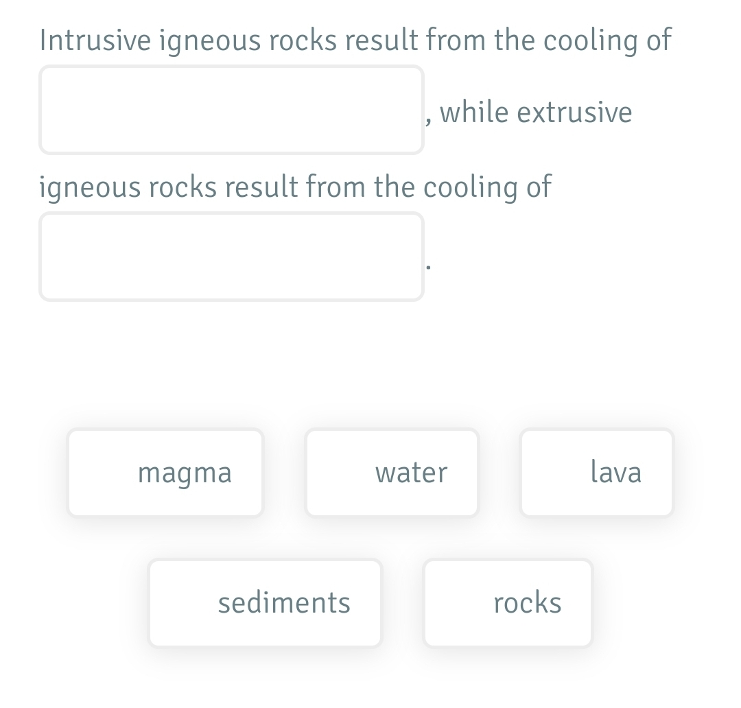 Solved Intrusive igneous rocks result from the cooling of , | Chegg.com
