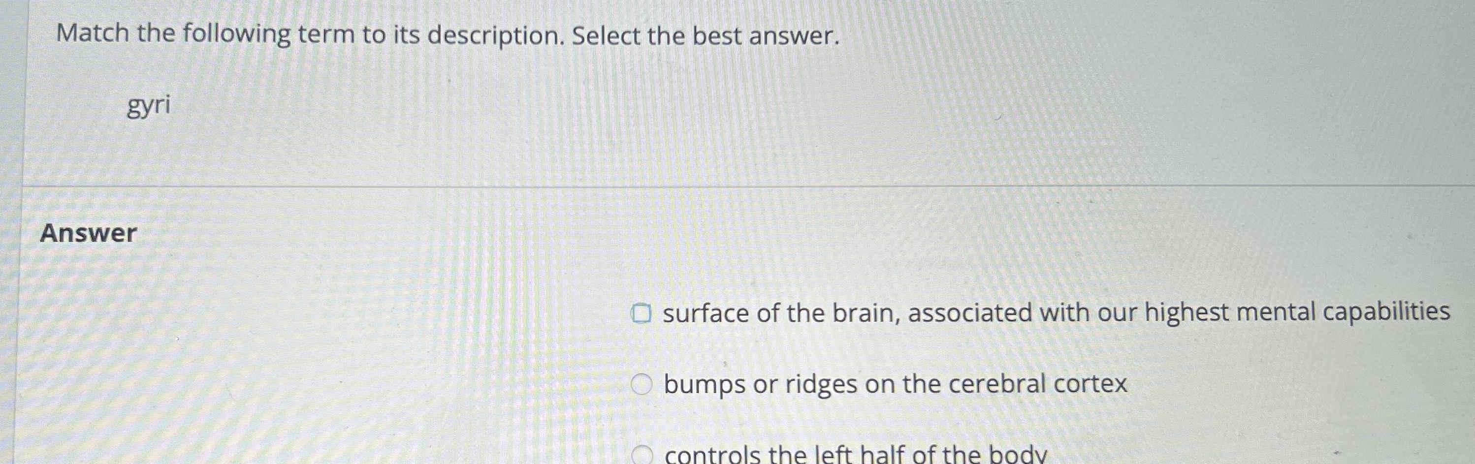 Solved Match the following term to its description. Select | Chegg.com