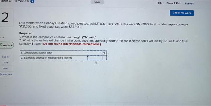 Solved apter 6 - Homework Saved Help Save & Exit Submit | Chegg.com
