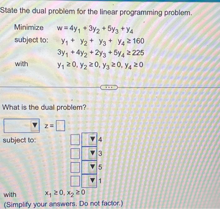 Solved State the dual problem for the linear programming | Chegg.com