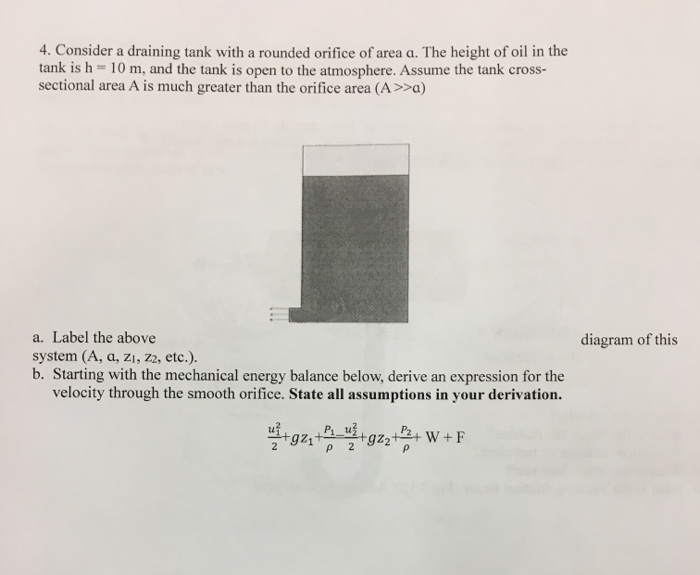 Solved 4. Consider a draining tank with a rounded orifice of | Chegg.com