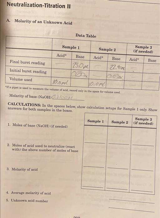 Solved Neutralization-Titration II A. Molarity of an Unknown | Chegg.com