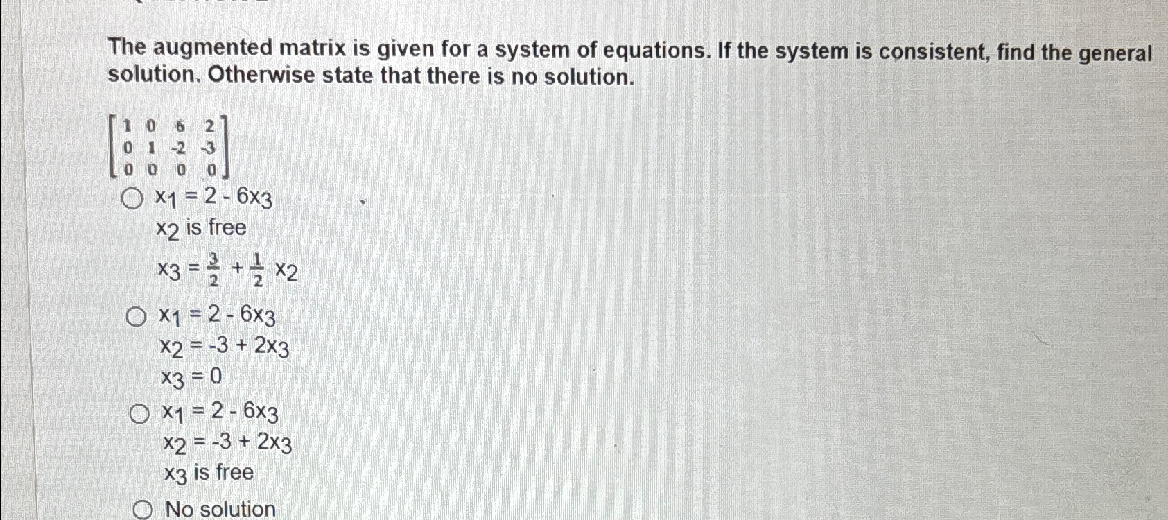 Solved The augmented matrix is given for a system of | Chegg.com