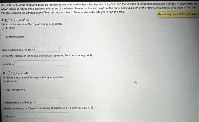 Solved (1 point) Each of the following integrals represents | Chegg.com
