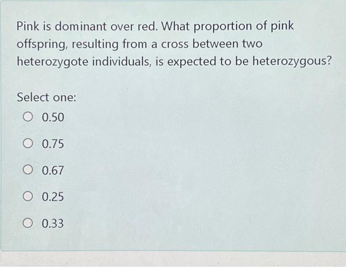 Solved Pink is dominant over red. What proportion of pink | Chegg.com