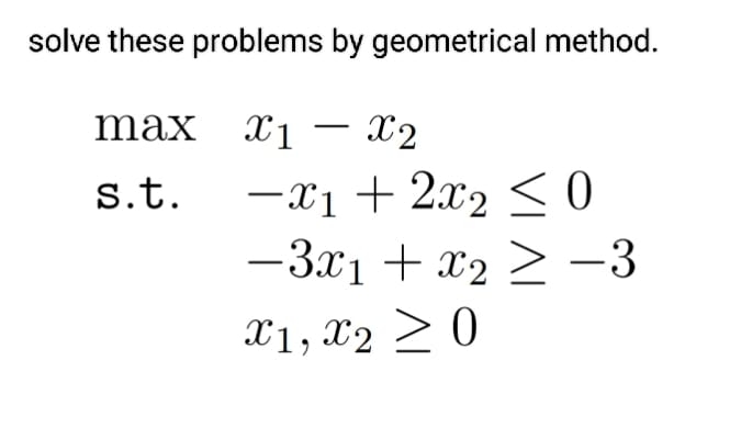 Solved solve these problems by geometrical method.max,x1-x2 | Chegg.com