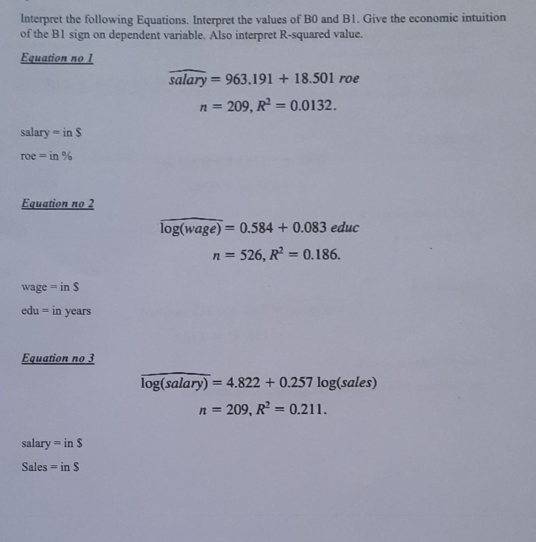 Solved Interpret the following Equations. Interpret the | Chegg.com Solved Interpret the following Equations. Interpret the | Chegg.com