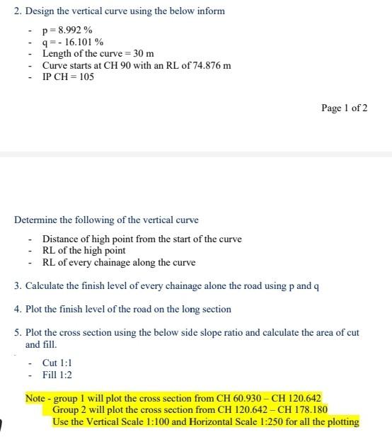 Solved 1. Plot the long section starting of the road | Chegg.com