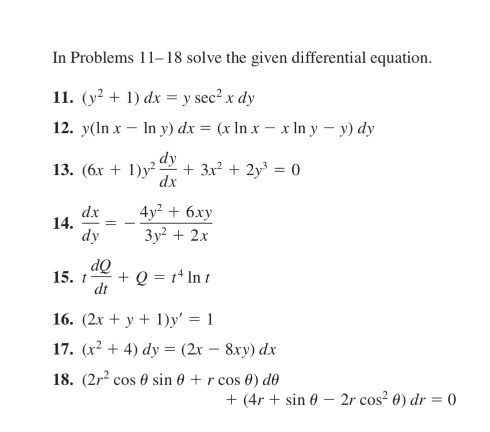 Solved In Problems 11-18 ﻿solve the given differential | Chegg.com