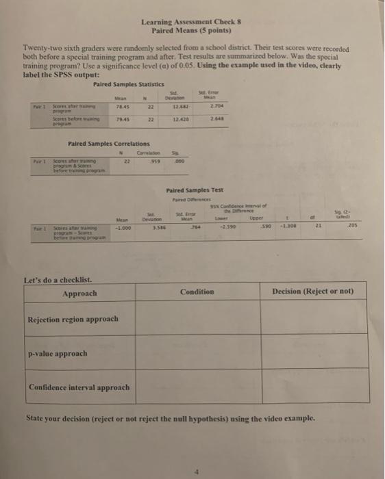 Solved Learning Assessment Checks Paired Means (5 points) | Chegg.com