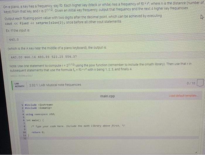 Solved On a piano, a key has a frequency, say fo. Each | Chegg.com