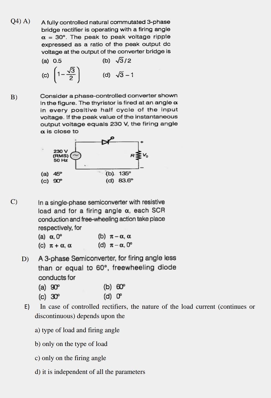 Solved Q4) A) A fully controlled natural commutated 3-phase | Chegg.com