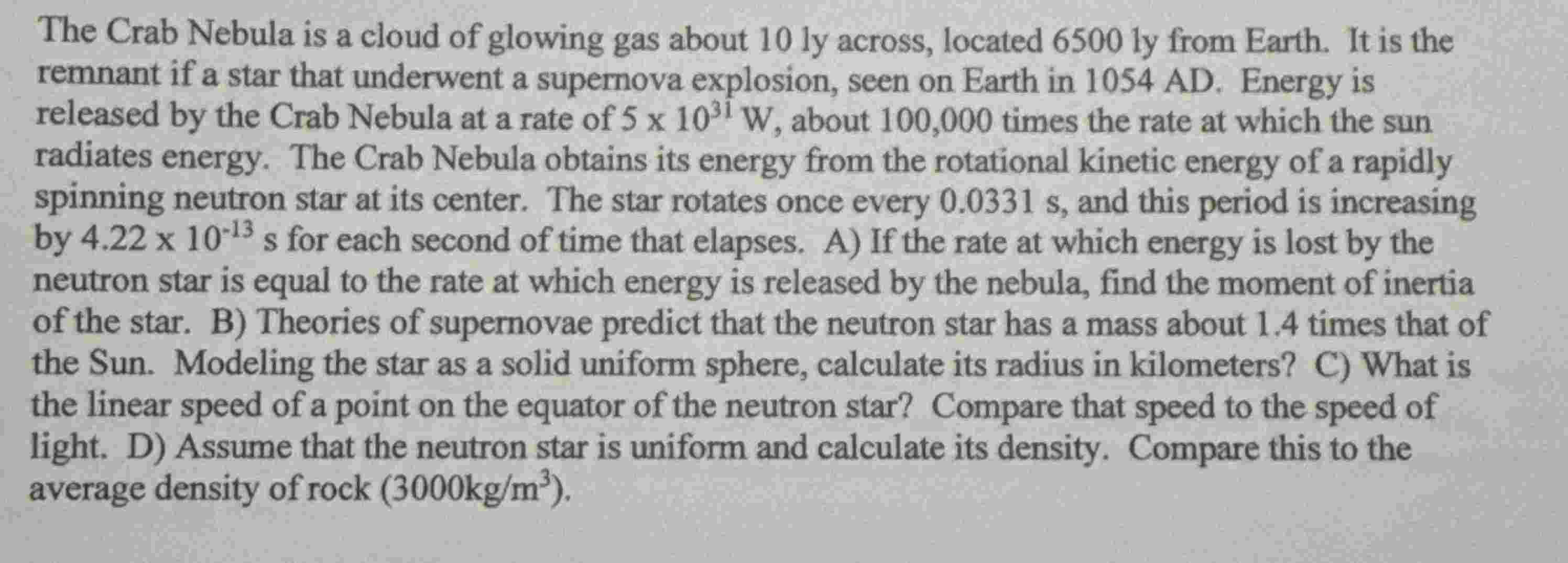 Solved without deriving it The Crab Nebula is a cloud of | Chegg.com