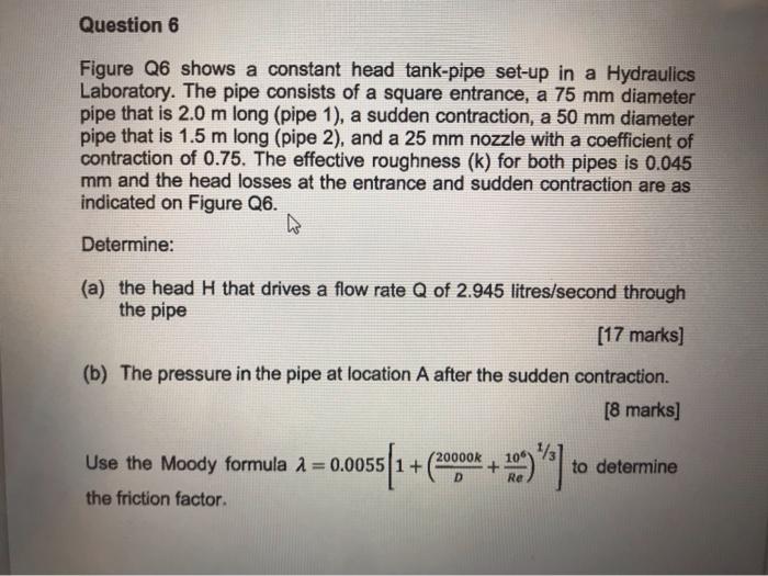 Solved Question 6 a Figure Q6 shows a constant head | Chegg.com