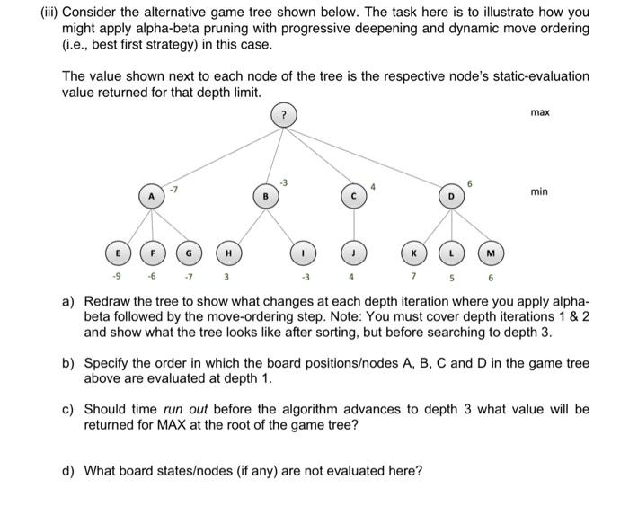 Solved (iii) Consider the alternative game tree shown below. | Chegg.com
