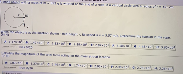 Solved A small object with a mass of m = 893 g is whirled at | Chegg.com