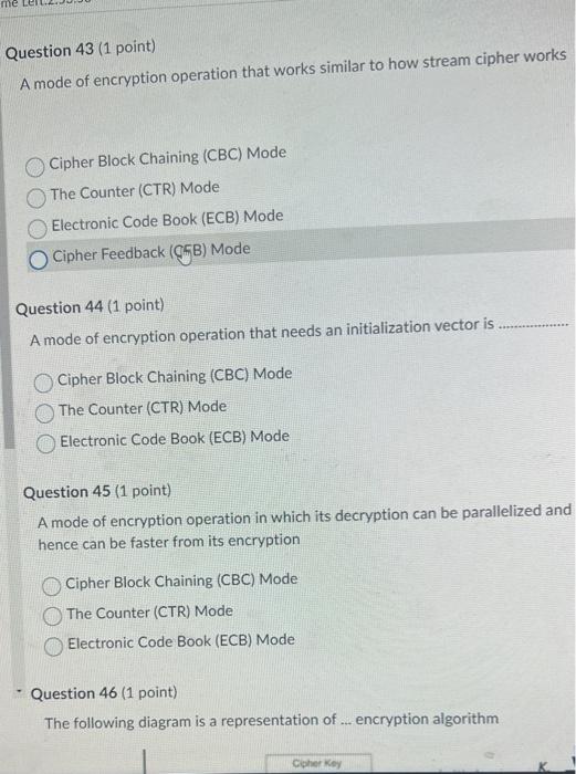 Solved Question 43 (1 point) A mode of encryption operation | Chegg.com