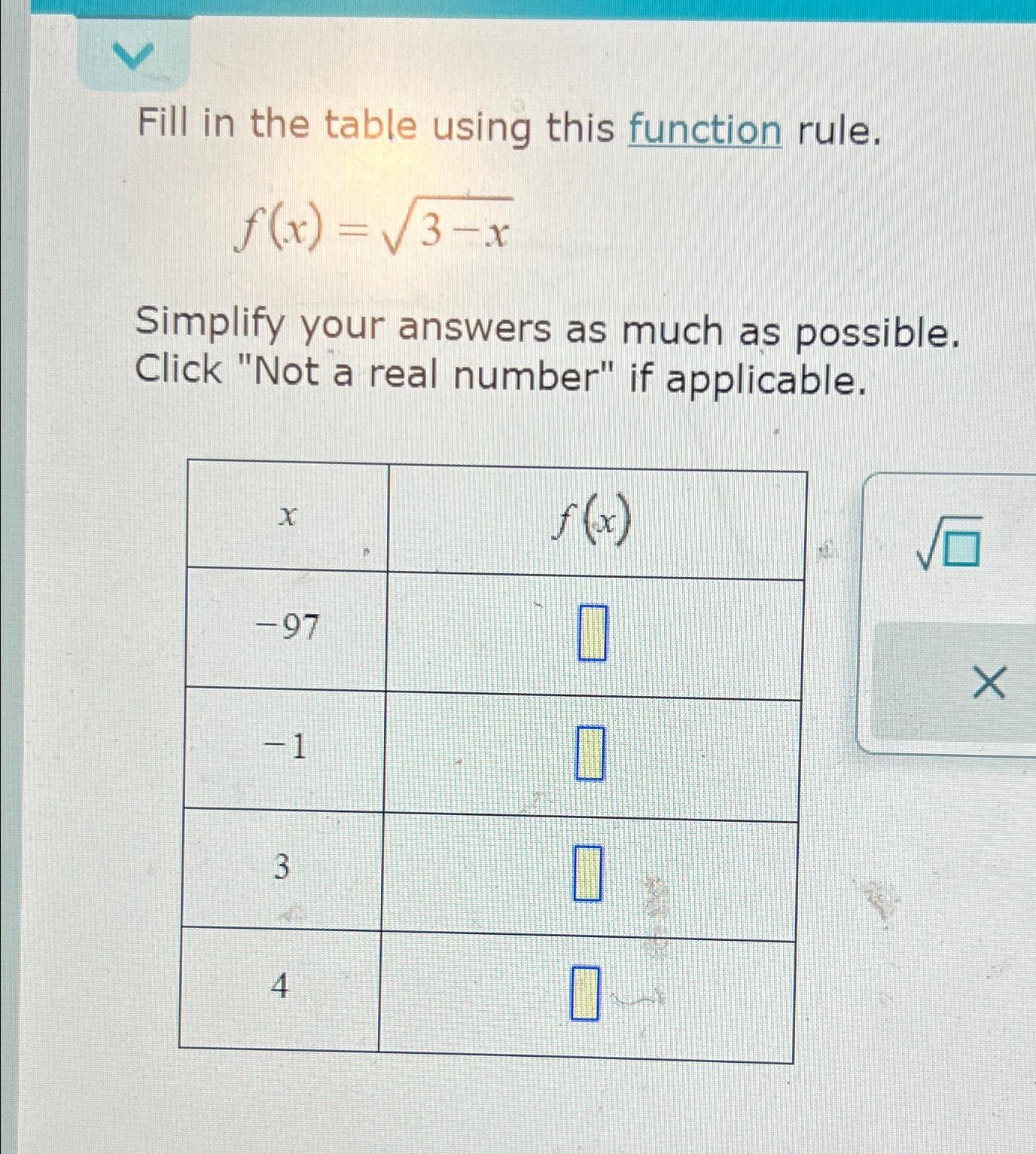 Solved Fill in the table using this function | Chegg.com