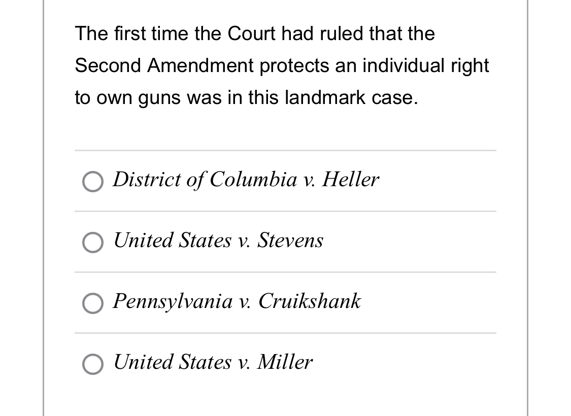 Solved The first time the Court had ruled that the Second | Chegg.com