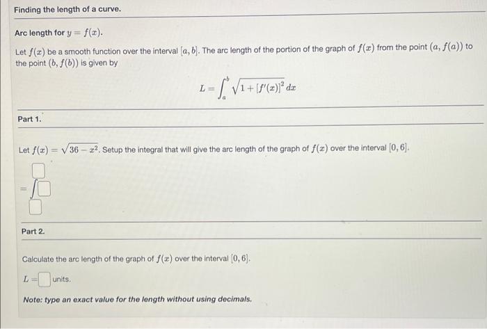 Solved Finding the length of a curve. Arc length for y = | Chegg.com