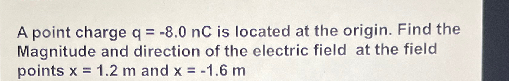 Solved A point charge q=-8.0nC ﻿is located at the origin. | Chegg.com