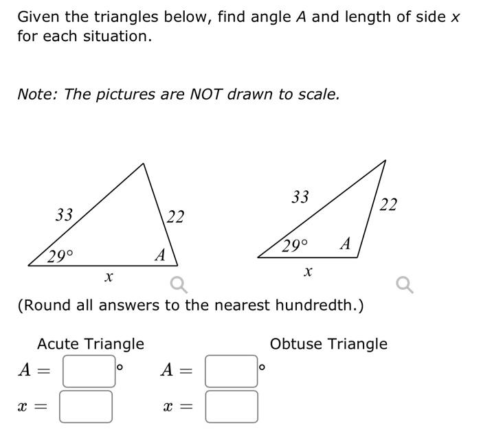 Solved Given the triangles below, find angle A and length of | Chegg.com
