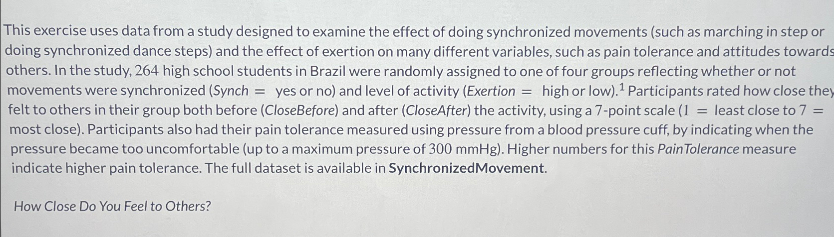 Solved This exercise uses data from a study designed to | Chegg.com