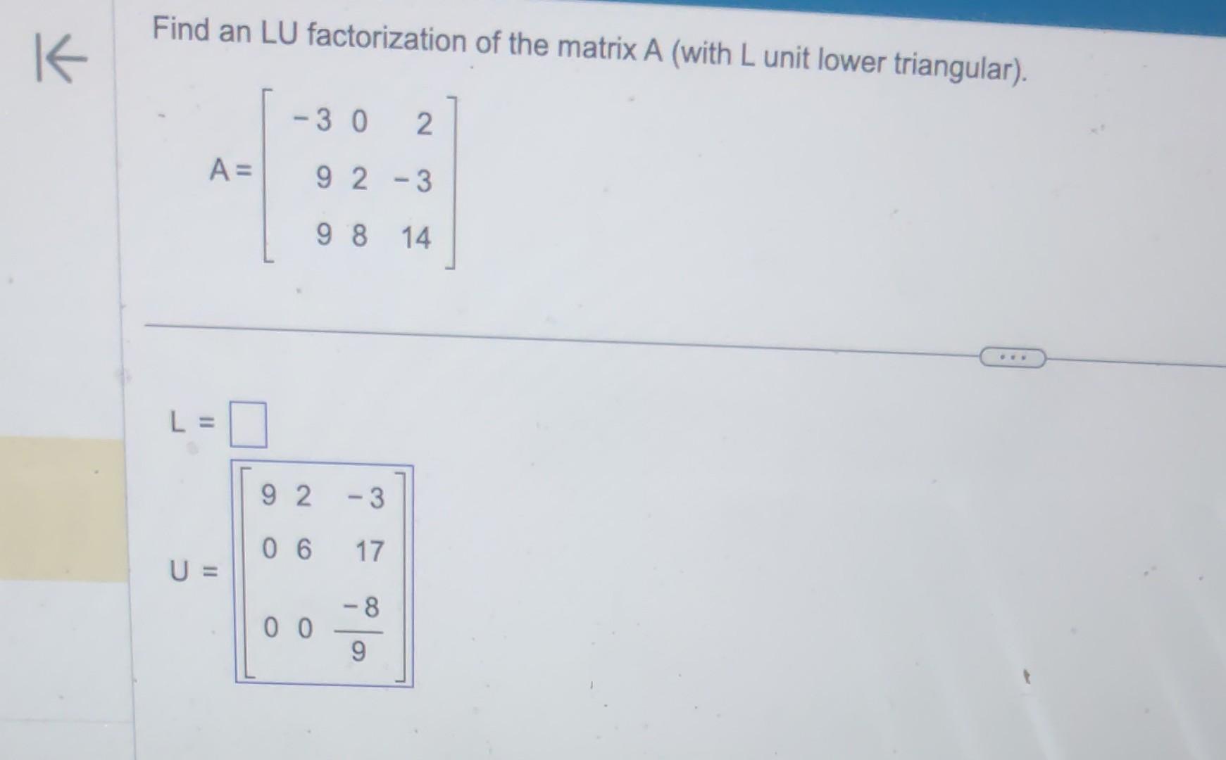 Solved Find an LU factorization of the matrix A (with L unit | Chegg.com