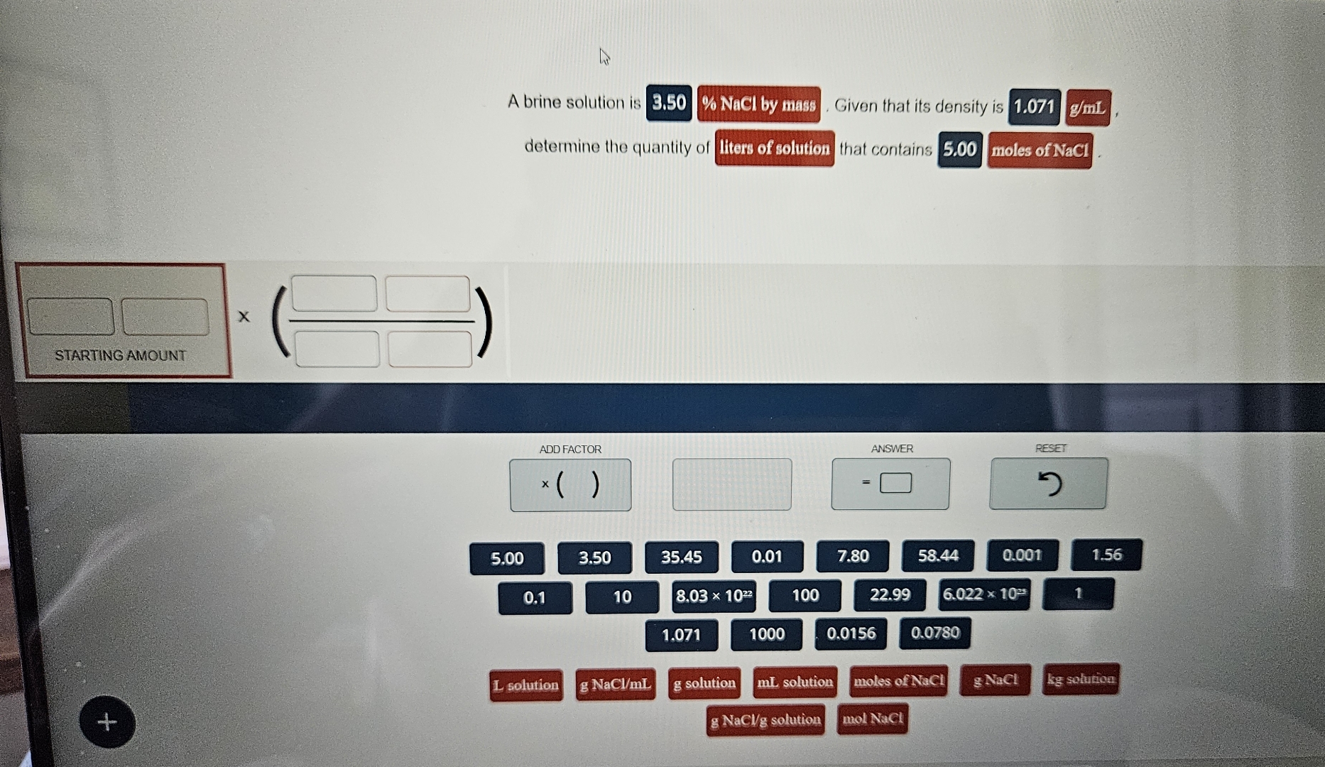 Solved A brine solution is 3.50% ﻿NaCl by mass , ﻿Given | Chegg.com