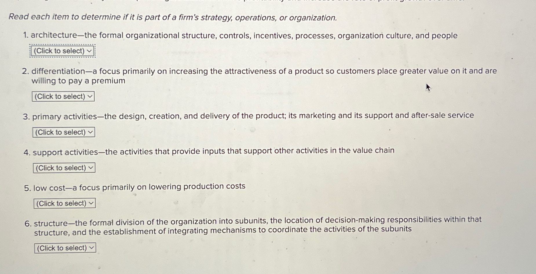 Solved Read each item to determine if it is part of a firm's | Chegg.com