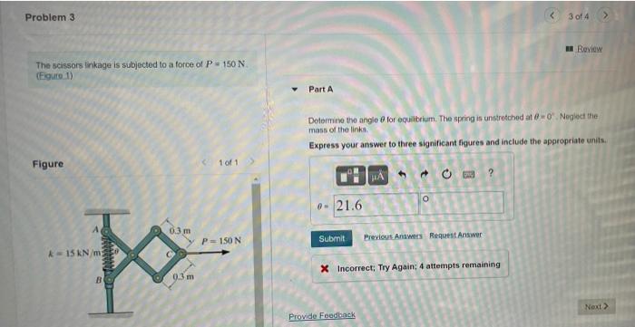 Solved The linkage is subjected to a force of P = 9 kN. | Chegg.com