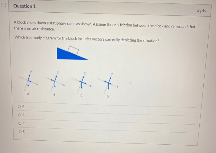 Solved Question 1 3 pts A block slides down a stationary | Chegg.com Solved Question 1 3 pts A block slides down a stationary | Chegg.com