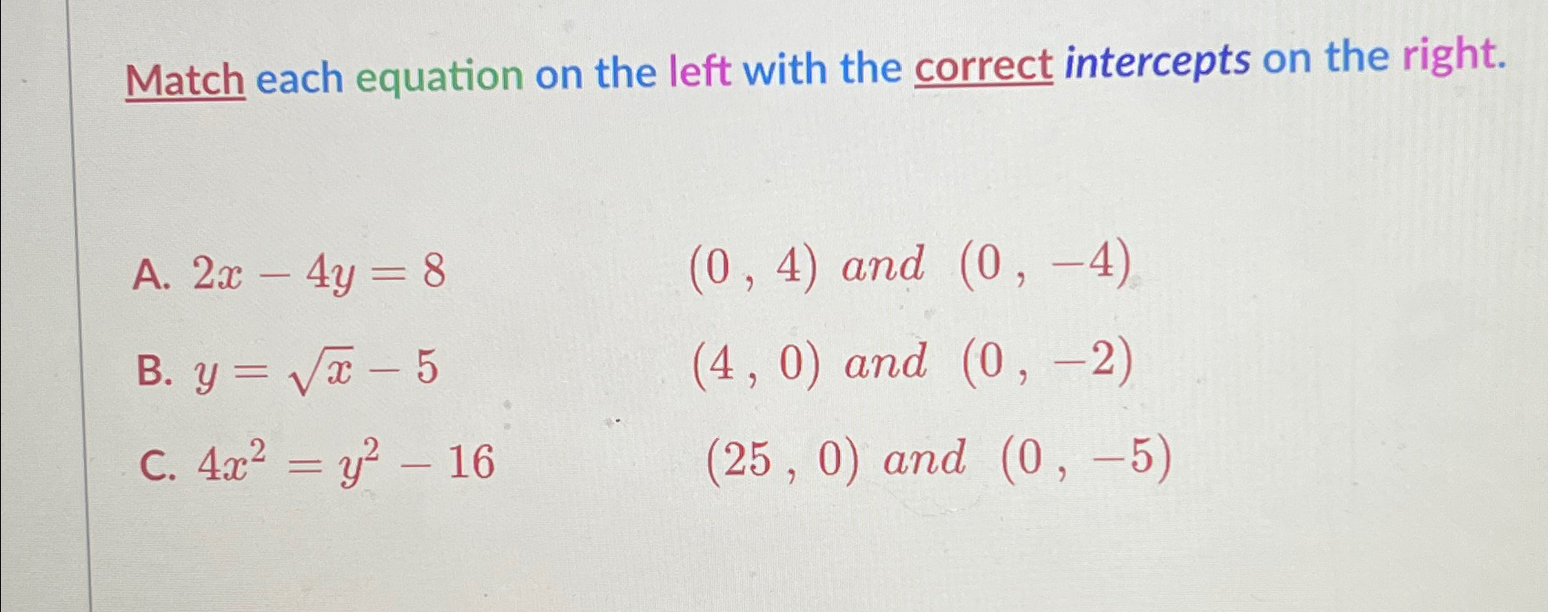 Solved Match each equation on the left with the correct | Chegg.com