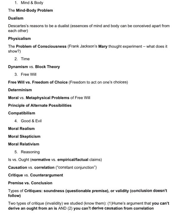 1. Mind & Body The Mind-Body Problem Dualism | Chegg.com