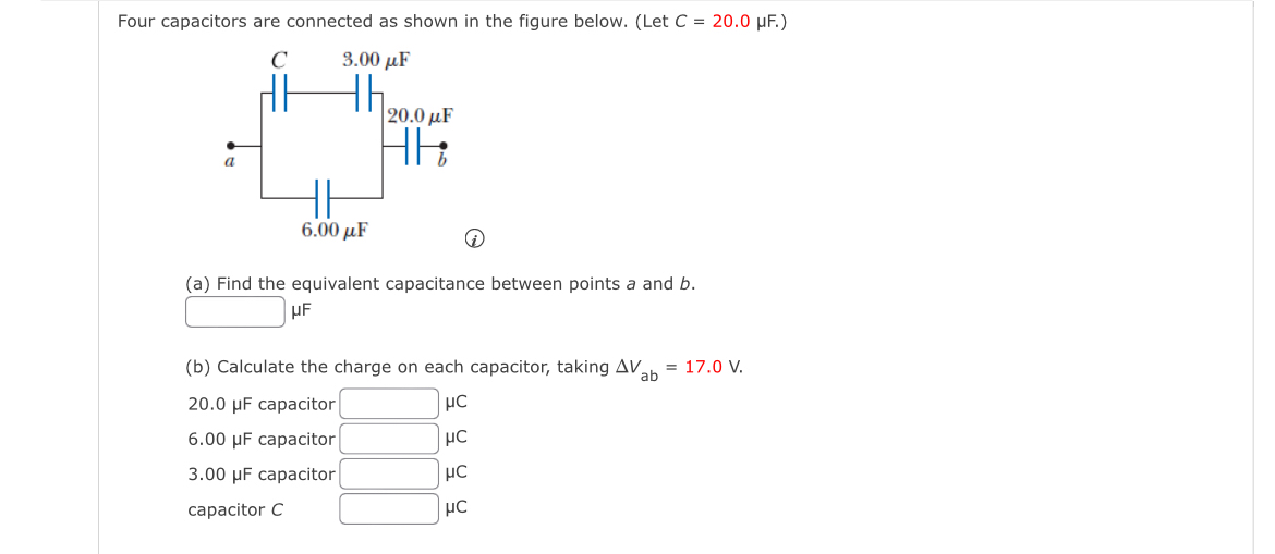 Solved Four capacitors are connected as shown in the figure | Chegg.com