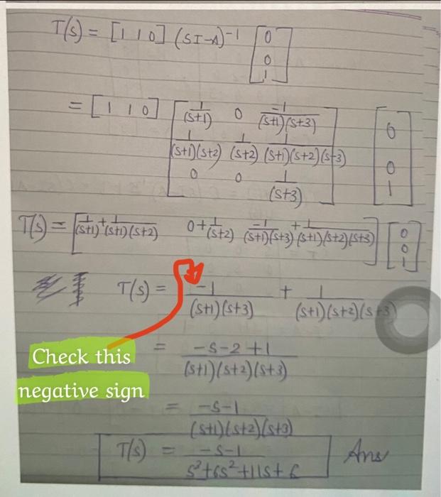 Solved course: control theory Please check the negative sign | Chegg.com