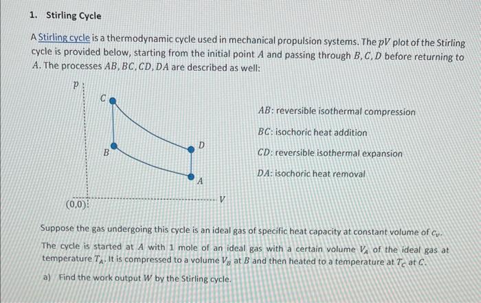 A Stirling cycle is a thermodynamic cycle used in | Chegg.com
