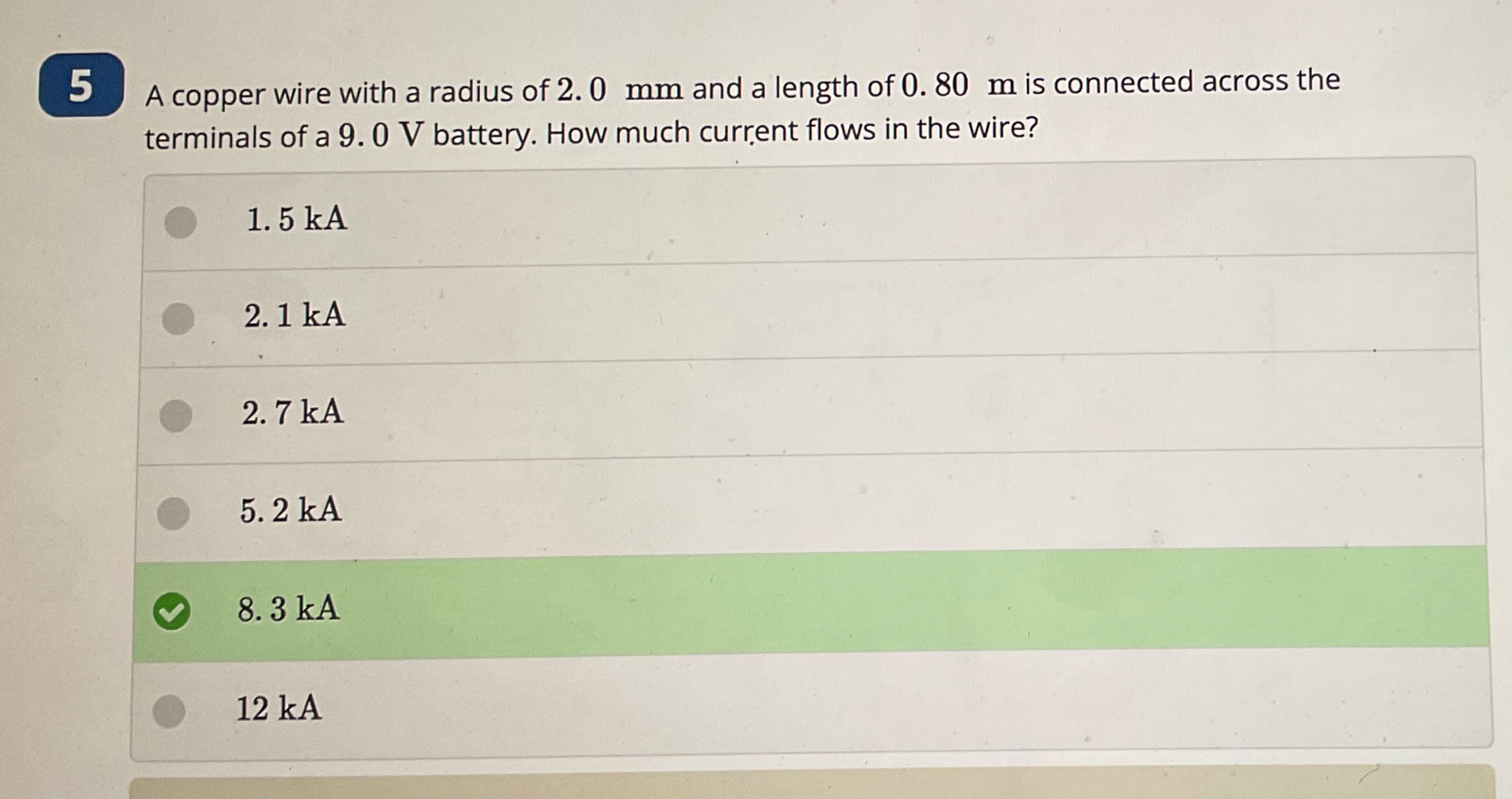 Solved 5 ﻿A copper wire with a radius of 2.0mm ﻿and a length | Chegg.com