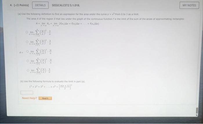 Solved 4. 1-2 Points) DETAILS SESSCALCET2 5.1.018 MY NOTES | Chegg.com Solved 4. 1-2 Points) DETAILS SESSCALCET2 5.1.018 MY NOTES | Chegg.com