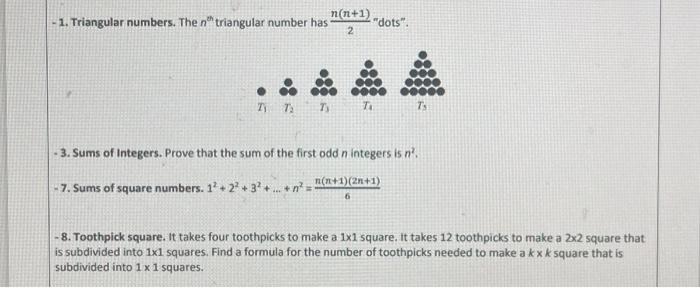 Solved -1. Triangular numbers. The nen triangular number | Chegg.com