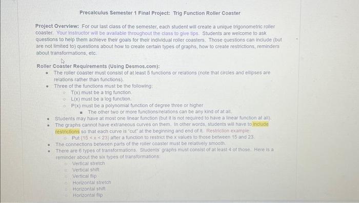 Precalculus Semester 1 Final Project: Trig Function | Chegg.com Precalculus Semester 1 Final Project: Trig Function | Chegg.com