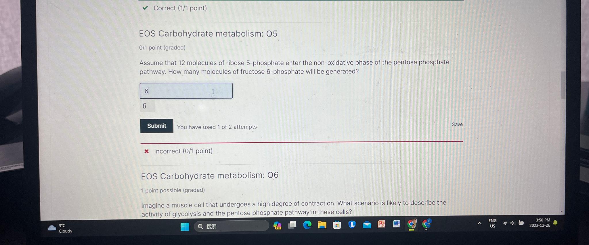Solved Correct (1/1 ﻿pointEOS Carbohydrate metabolism: Q501 | Chegg.com