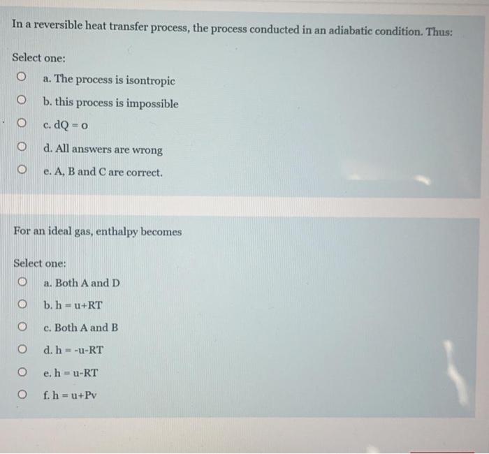 Solved In a reversible heat transfer process, the process | Chegg.com