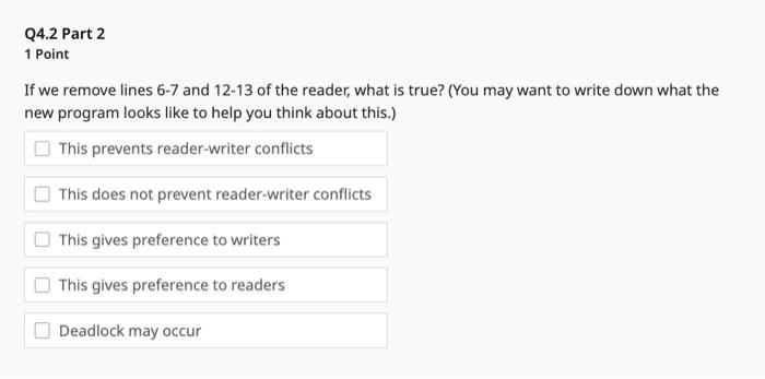 Solved Q4 Readers-writers with semaphores 2 Points Consider | Chegg.com