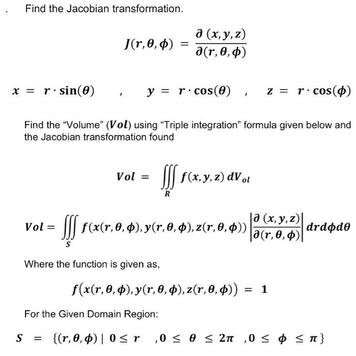 Solved Find the Jacobian transformation. | Chegg.com