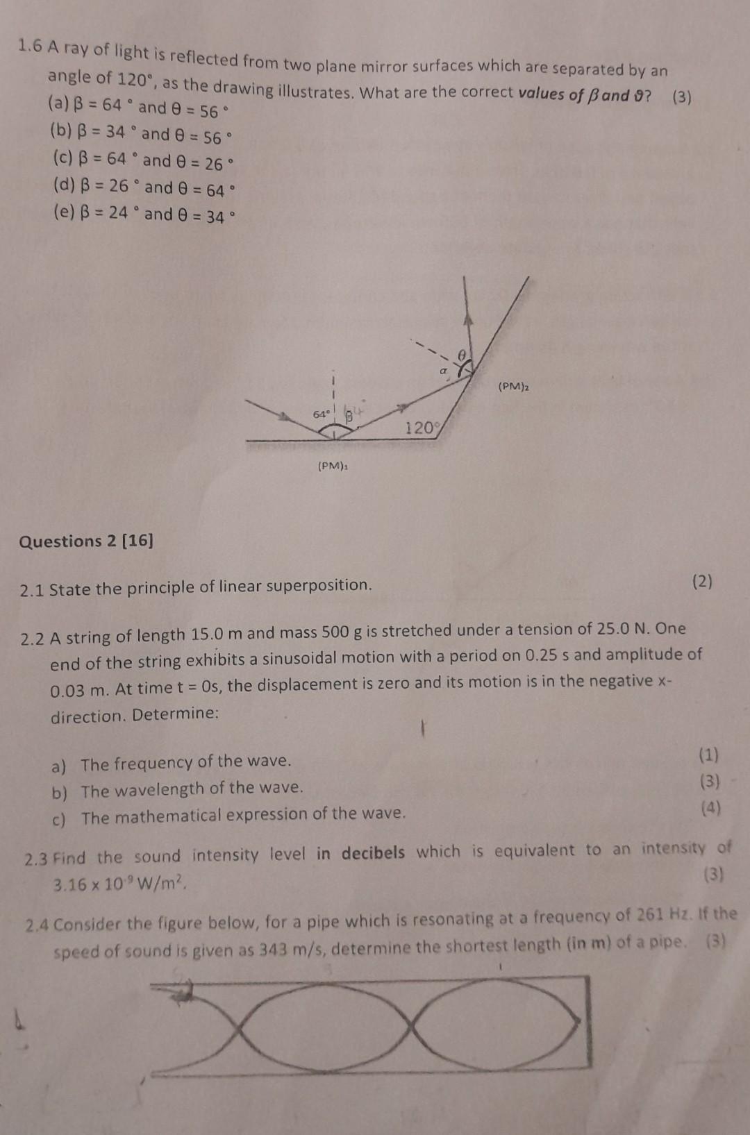 Solved 1.6 A ray of light is reflected from two plane mirror | Chegg.com