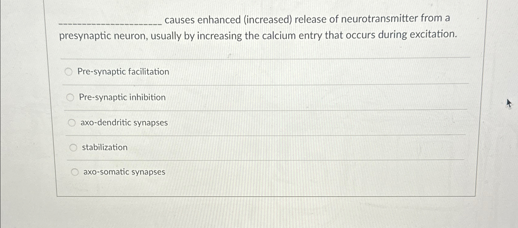 Solved causes enhanced (increased) ﻿release of | Chegg.com