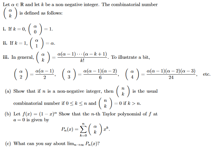 Solved Let α∈R and let k be a non-negative integer. The | Chegg.com