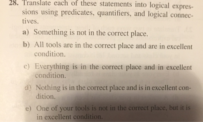 Solved 28. Translate each of these statements into logical | Chegg.com